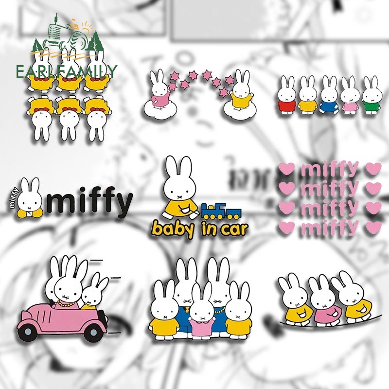 EARLFAMILY 13cm Miffy Cartoon Car Sticker Vinyl Peeker Window Decal ...