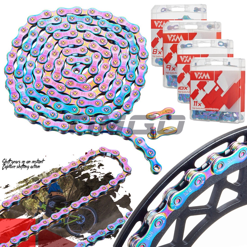 VXM MTB Road Bike Chain 6/7/8/9/10/11 Speed Oil Slick Colorful Plating ...