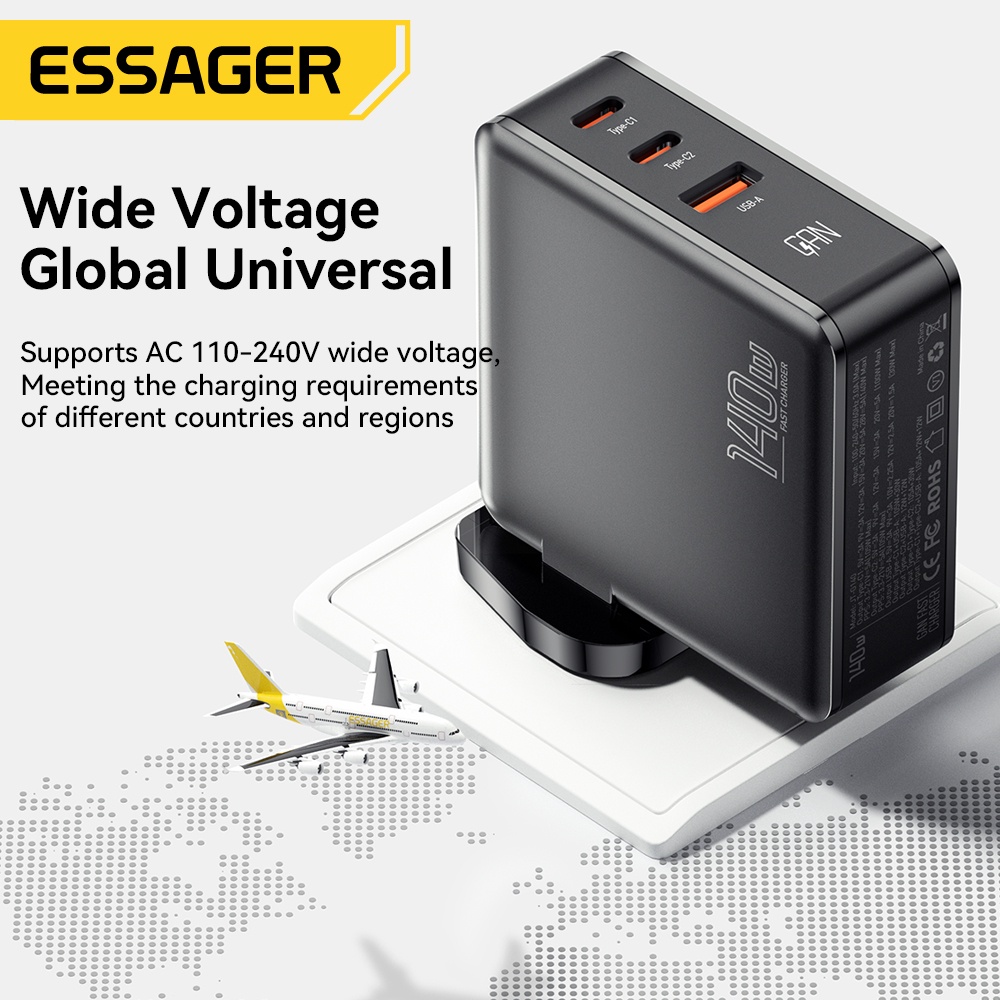 Essager Gan 140w 2C+1A fast travel charge supports PPS PD QC4.0 USB etc ...