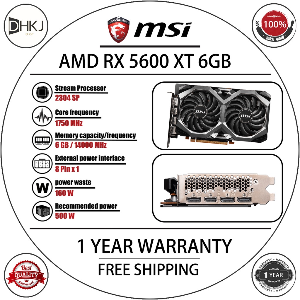 AMD Radeon RX 5600 XT 6G D6 Gaming Graphics Card 5600XT GPU 2304SP ...