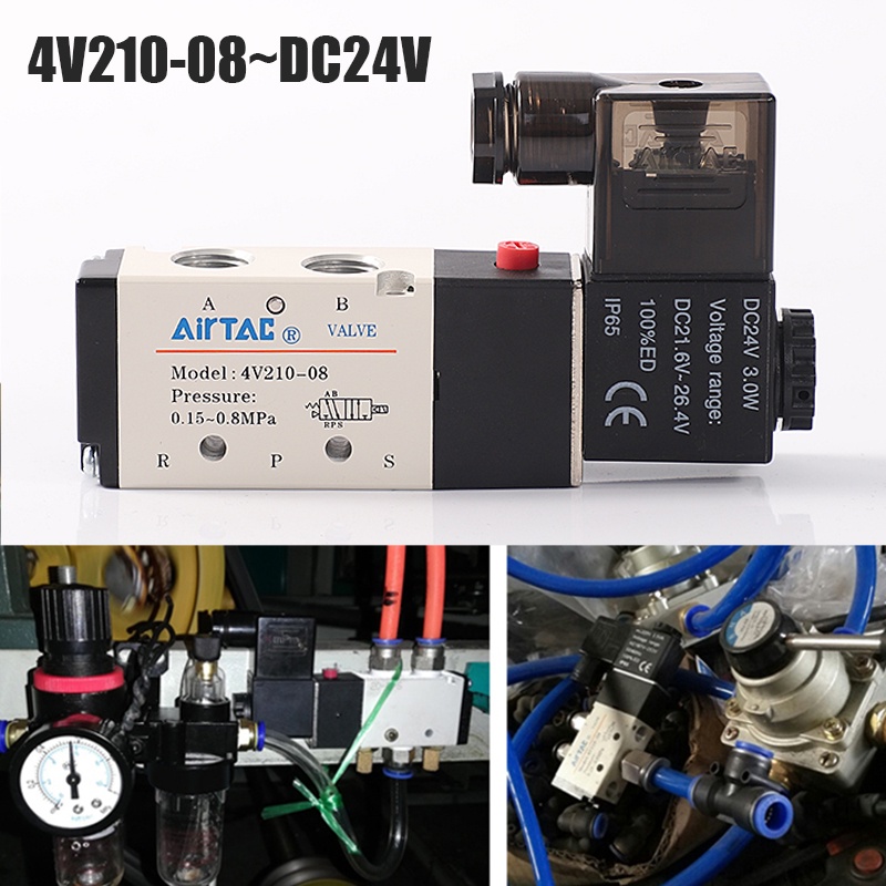 Pneumatic Solenoid Valve AC 220V 5 Way 2 Position 1/4 inches PT Air Solenoid Valve 4V210-08 ...