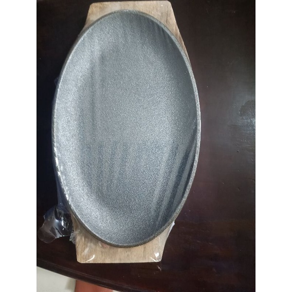 Fujida OVAL Cast Iron Sizzling Plate with Stainless Handle with Wood ...