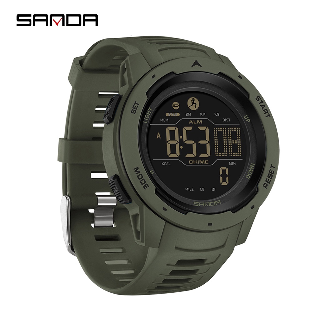 SANDA Brand Men Watches Sports Passometer Calories 50M Waterproof LED ...