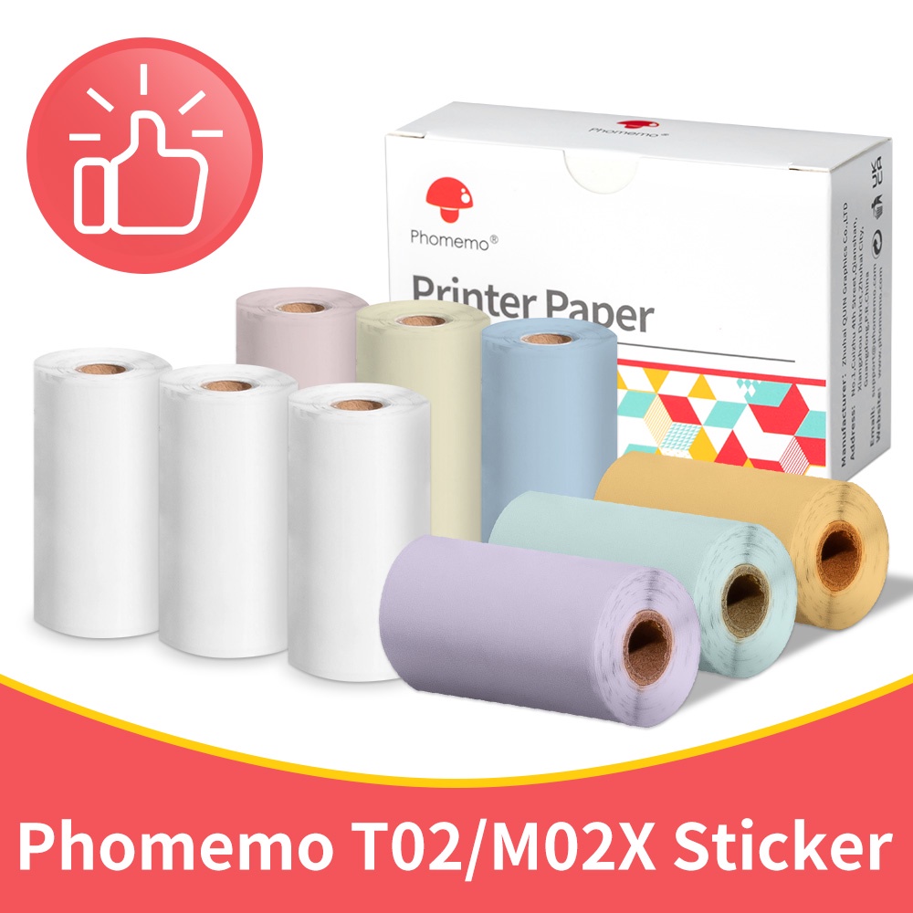 Phomemo T02/M02X Thermal Sticker Paper Sticky Colorful Label Sticker Self-Adhesive Label Rolls ...