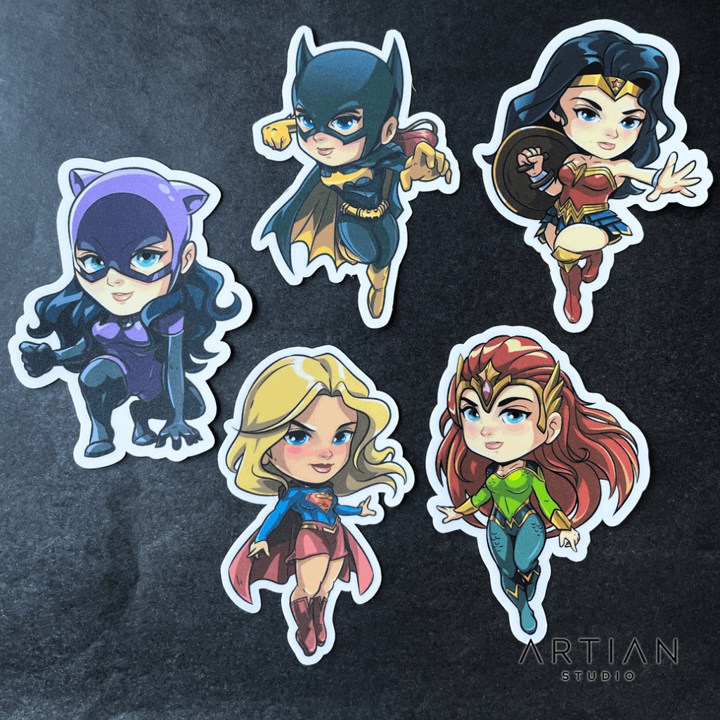 DC Girls laptop Sticker Pack (Wonder Woman, Supergirl, Cat woman, Mera ...