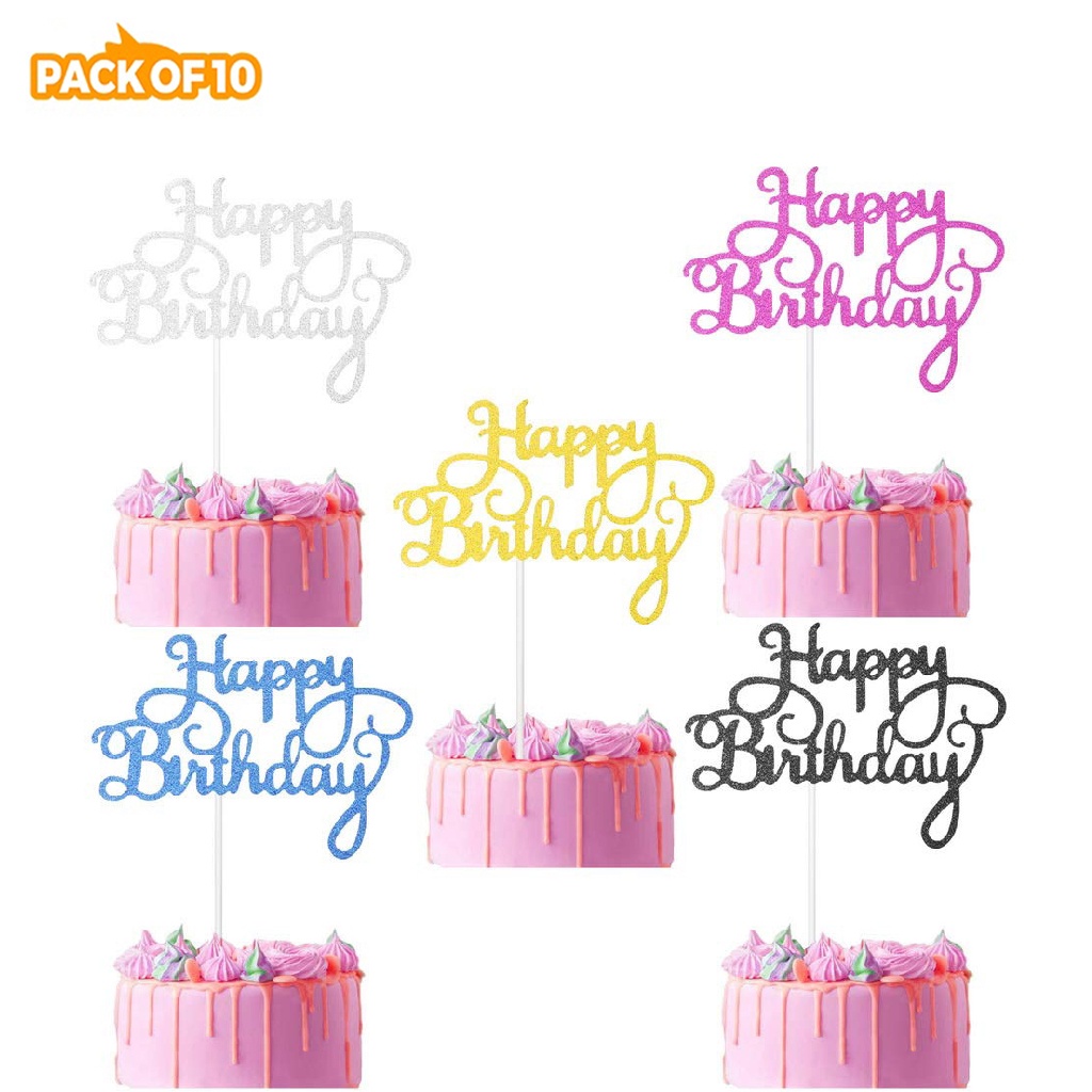 Pack of 10PCS Happy Birthday Cake Topper, Glitter Paper Birthday Cake ...