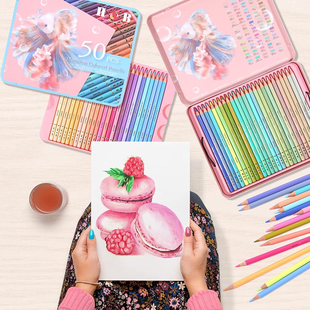 H&B 50 Pastel Colored Pencils Set Macaron Color Coloring Pencil ...