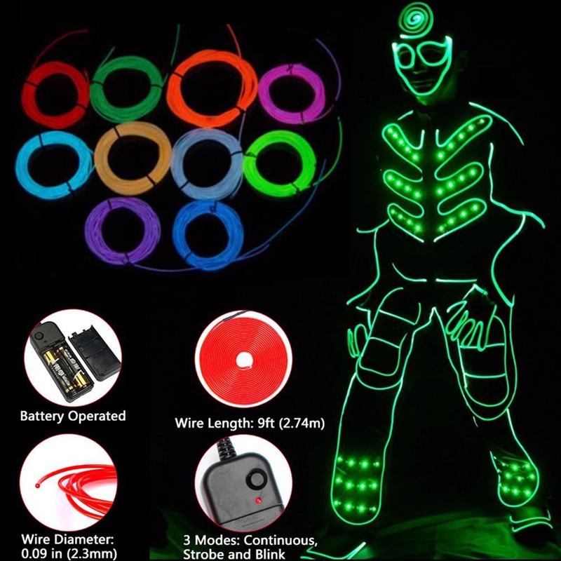 5M Glow EL Wire Rope tape Cable Strip LED Neon Light Flexible Cable ...