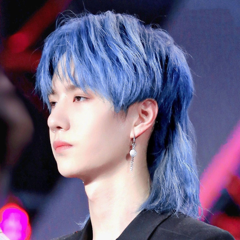 Mullet head smog blue universal wig men s middle split bangs short hair ...