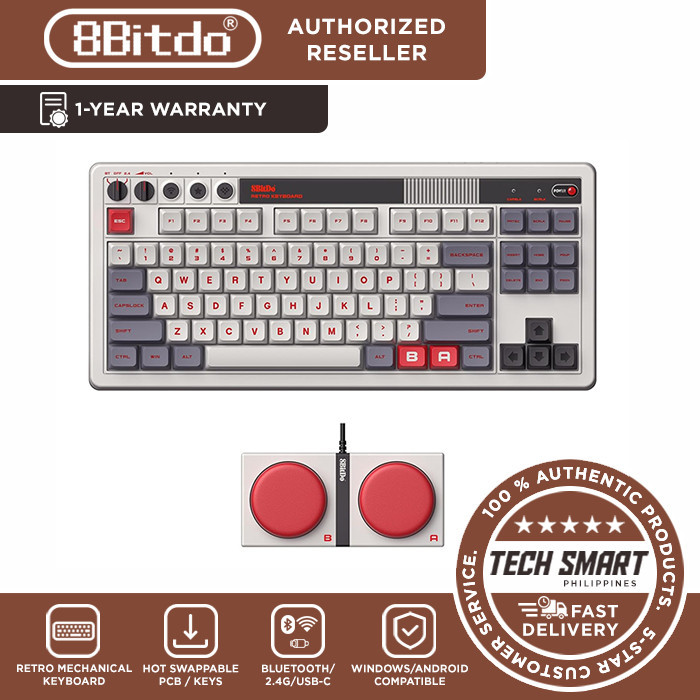 8Bitdo Retro Mechanical Keyboard, Bluetooth/2.4G/USB-C Hot Swappable ...