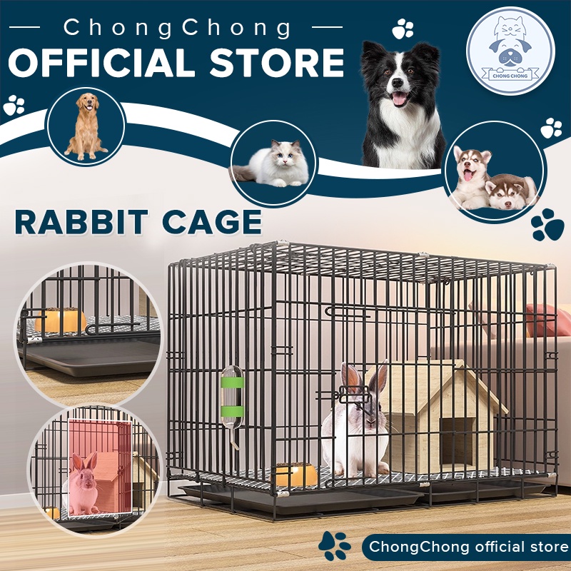 Foldable Rabbit Cage Cat Cage Stainless Pet Cage with Poop Tray ...