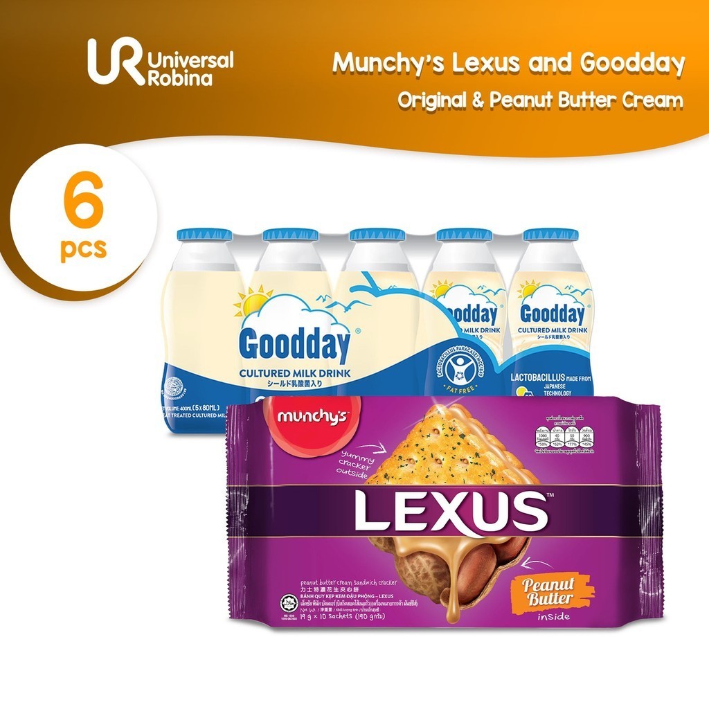 Munchy's Lexus Peanut Butter Cream Sandwich Biscuit 190g and Goodday Cultured Milk 80ml x 5 ...