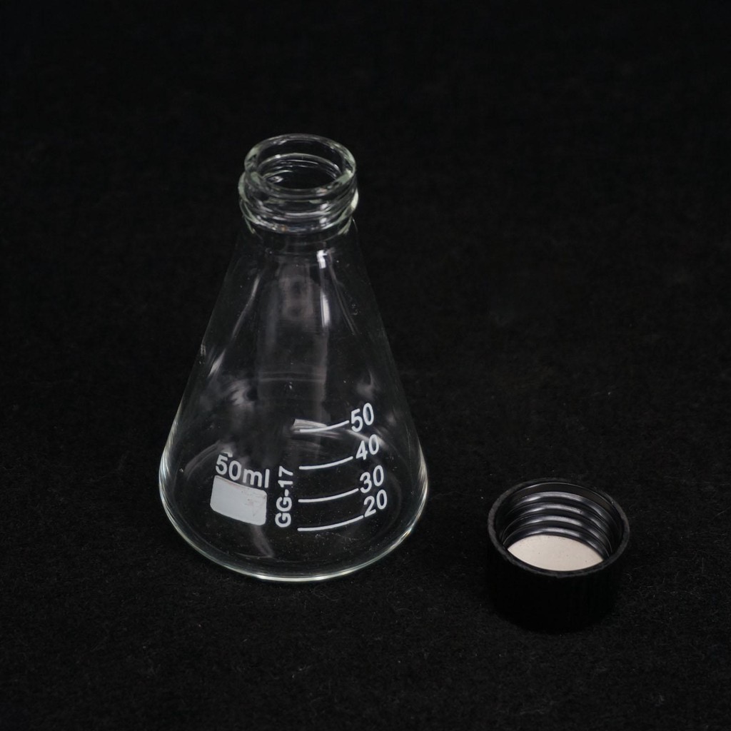 Borosilicon Glass 50ml Conical Erlenmeyer Narrow Mouth Screw Cap Flask ...