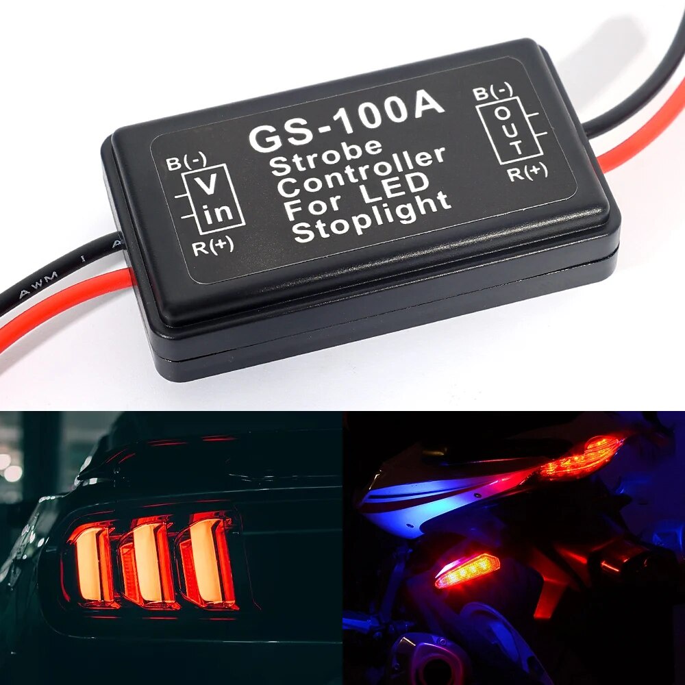 GS-100A Flashing Light Controller Headlight Safety Alert Controller for Automotive LED Brake ...