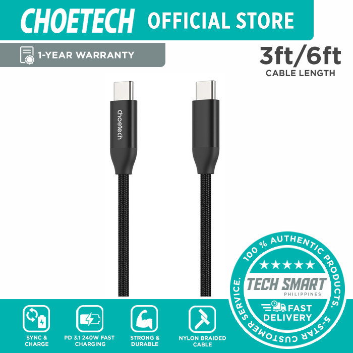 CHOETECH PD3.1 240W USB-C to USB-C (3ft/6ft) Nylon Cable | Shopee Singapore