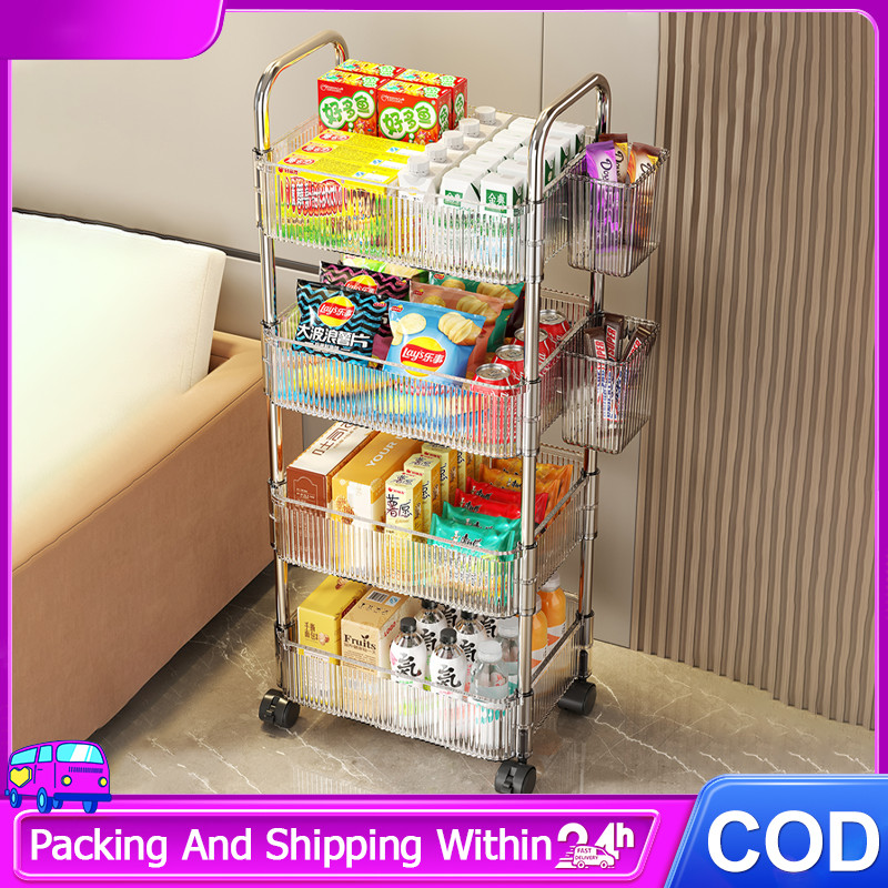 2-5 Tiers Trolley Cart Organizer With Wheels Acrylic Storage Rack Light ...