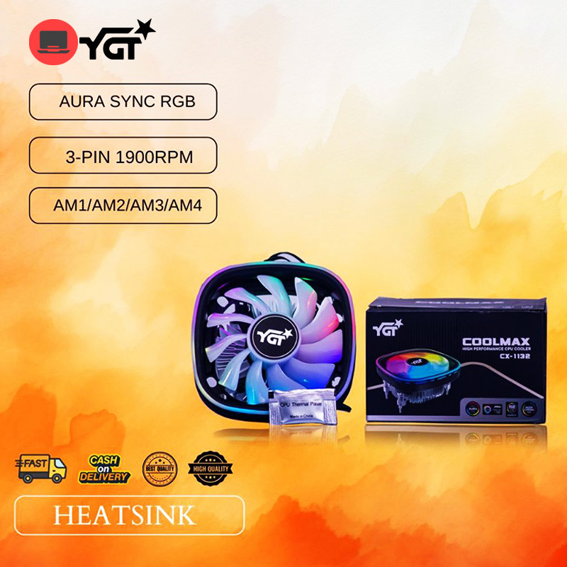 YGT COOLMAX 120mm CPU Cooler 3-PIN 1900Rpm 900W 12V Aura Sync RGB ...