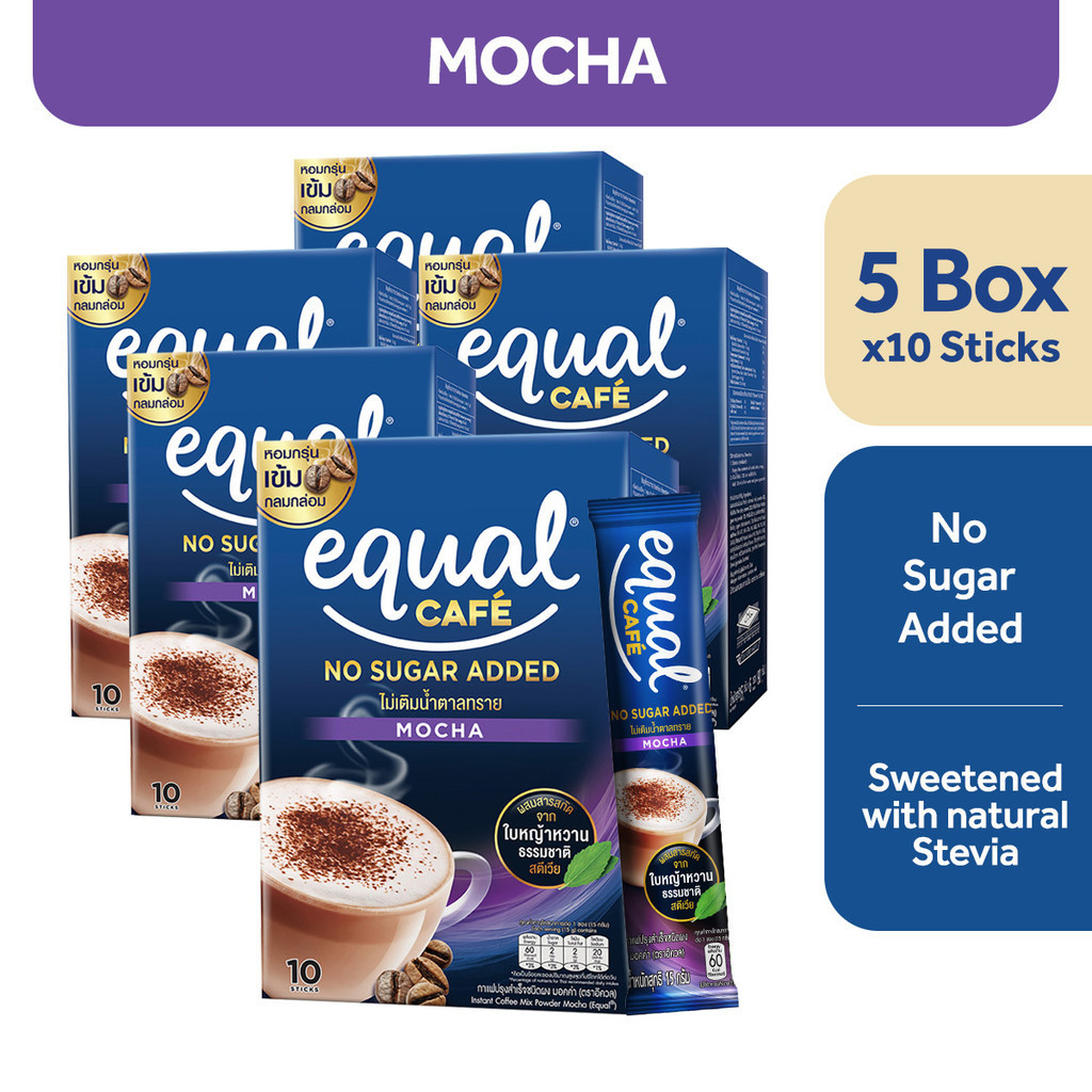 Equal Cafe Mocha, 3-IN-1 Coffee Mix 10 Sticks - 5 Boxes (Natural Stevia ...