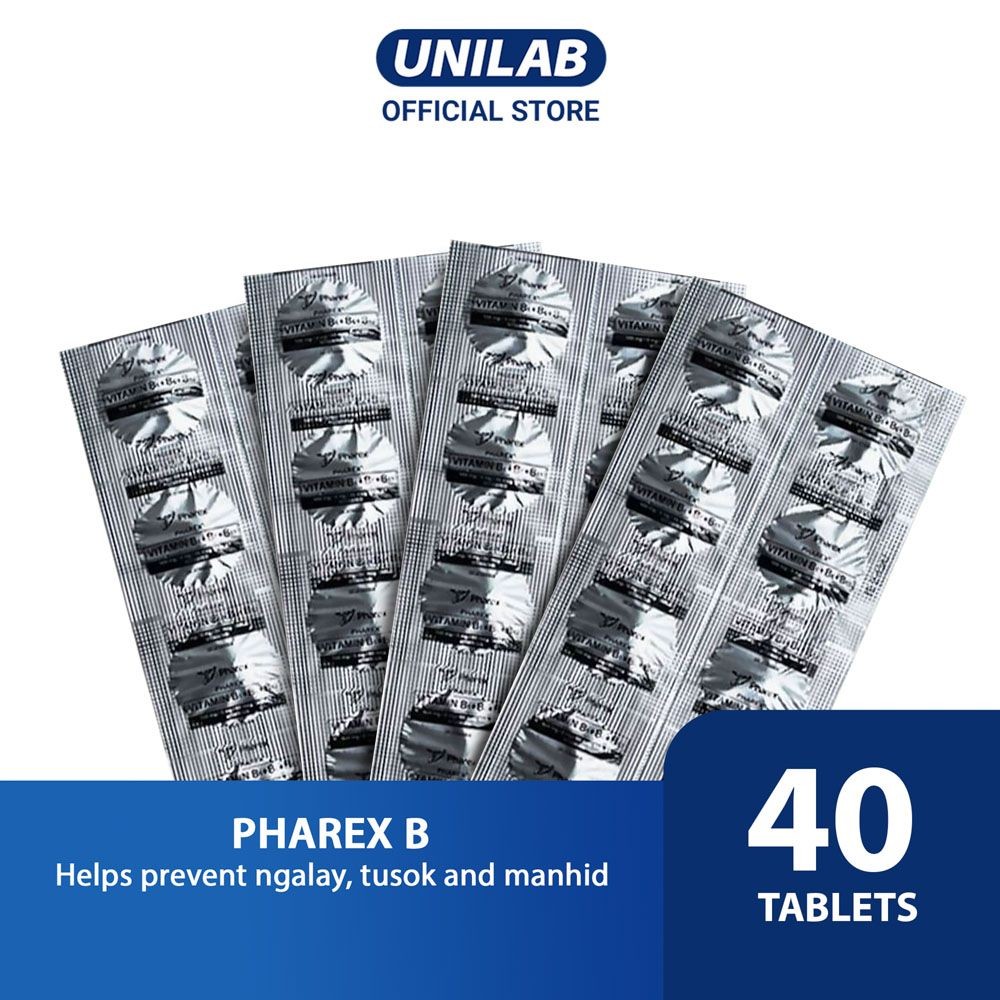 UNILAB -Pharex B-Complex 40 Tabs,Vitamin B1+B6+B12 - For vitamin B ...