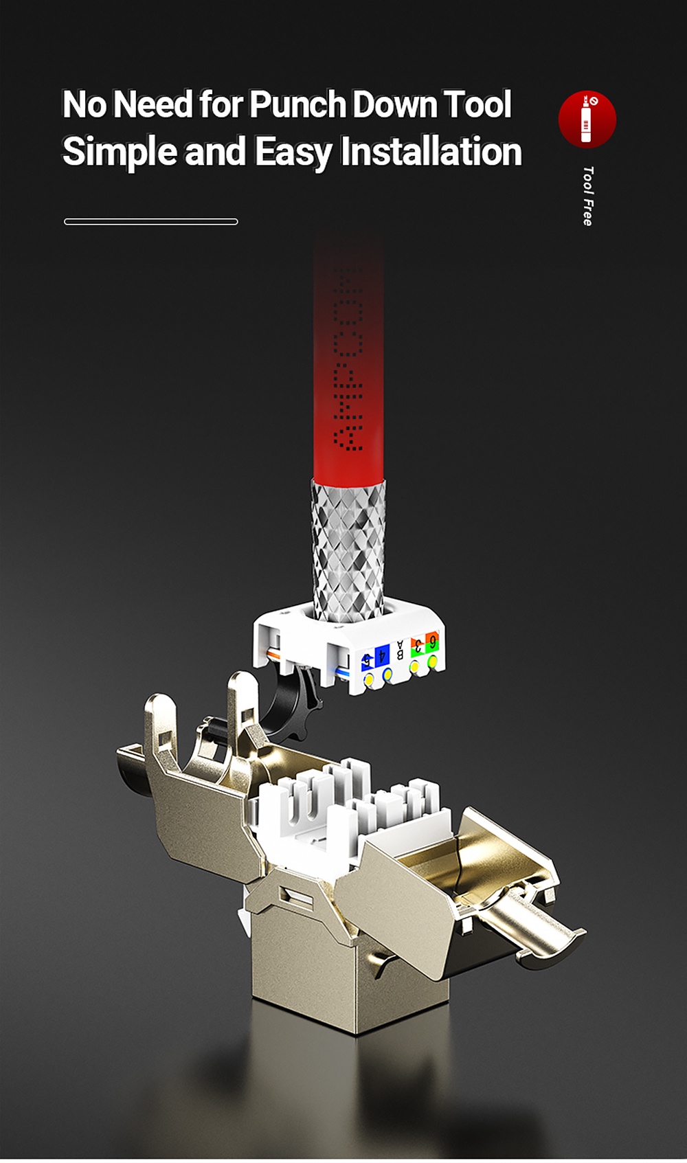 AMPCOM CAT7A CAT7 CAT6A CAT6 RJ45 Keystone Jack, Ratchet Lock STP Toolless Modular Coupler Zinc ...