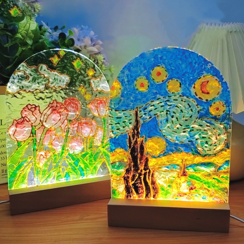 Glass Painting Set With Water Ripple Acrylic Board and USB Light DIY ...