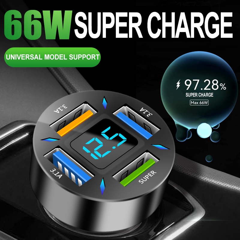 Universal 66W 4 Ports USB Car Charger LED Display Fast Charging QC3.0 ...