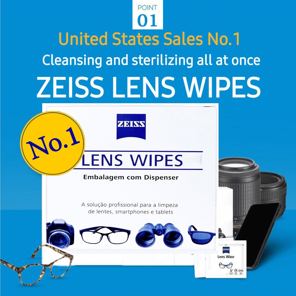 ZEISS Lens Wipes Alcohol-Free American Sales No.1 Glasses Eyeglasses ...