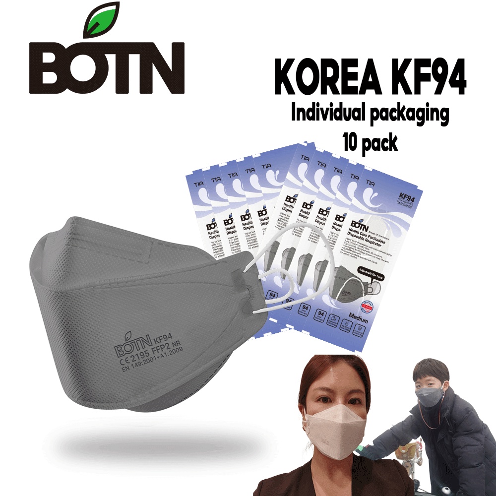 BOTN KF94 mask Disposable mask Medium size Earloops Adjustable DarkGrey ...