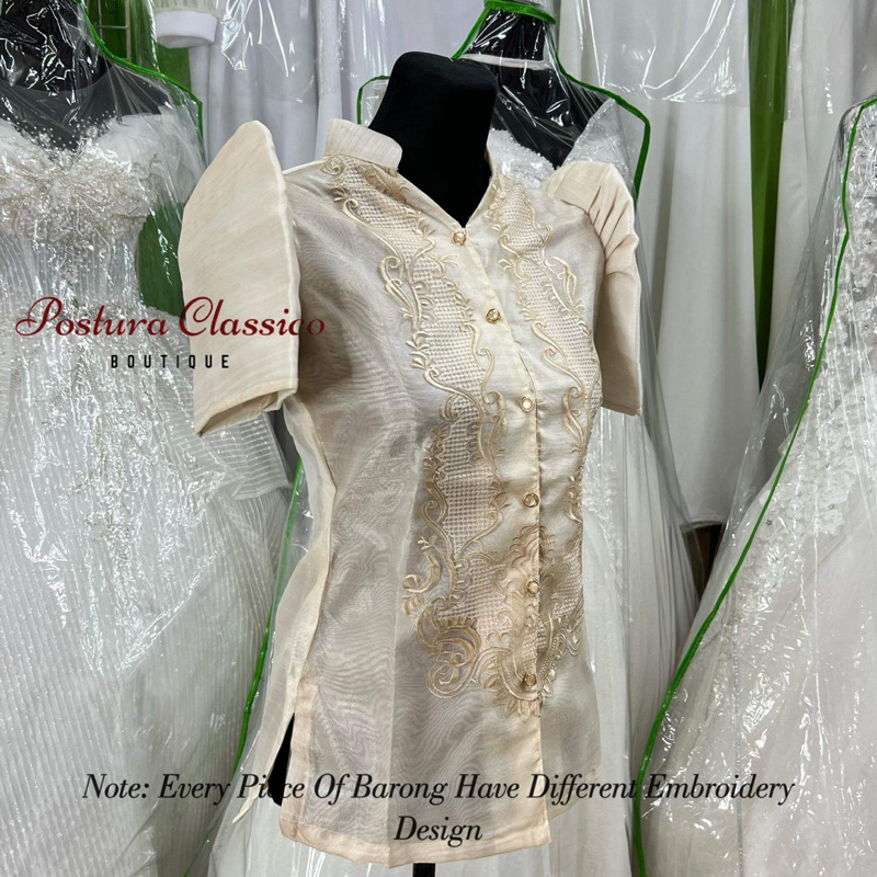 Ladies Barong Mc Blouse w/ Beige Embroidery Design Modern Filipiniana ...