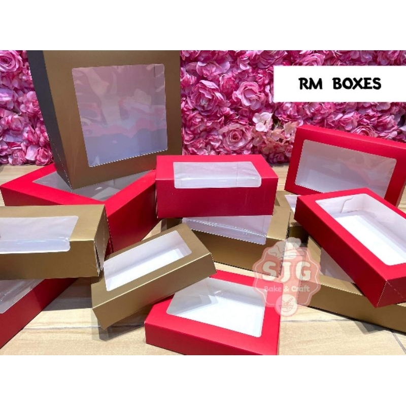 5 pcs red gold RM cake box loaf box fruitcake box pastry box brownie ...