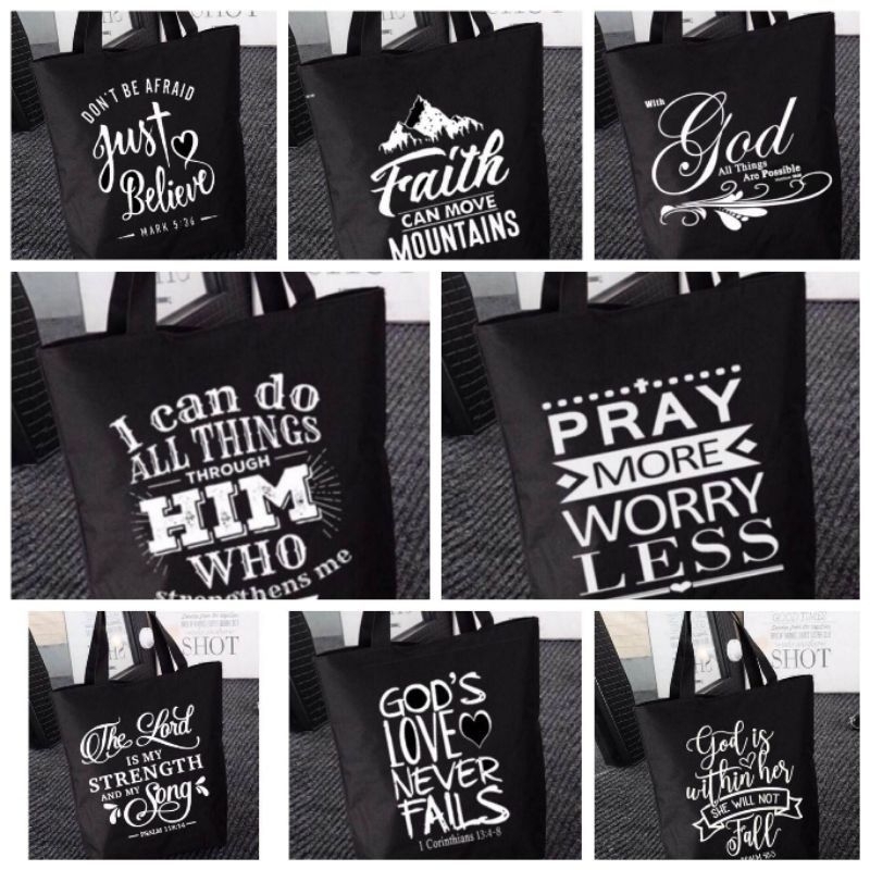 Thick Bible verse canvas tote bag with zipper, pocket inside and lining ...