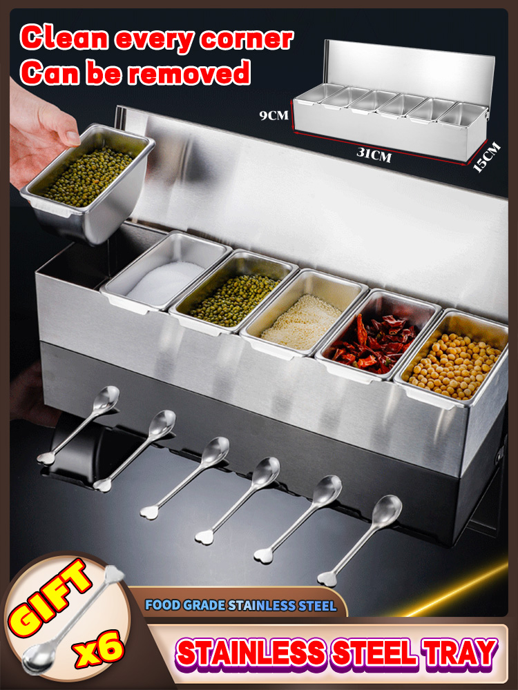 Send a spoon!stainless steel seasoning box With dust cover condiments ...