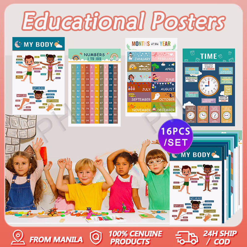 16pcs educational chart set charts for kids educational wall Letters ...