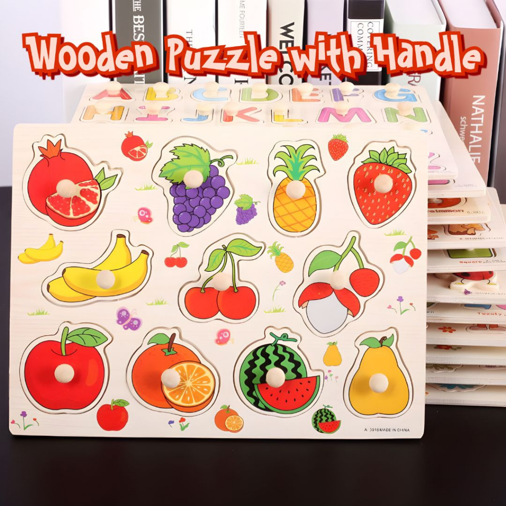 Wooden Knob Puzzle with Handle Educational Board for Kids by WISHLAND ...