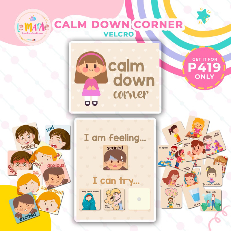 CALM DOWN CORNER Emotions Charts Laminated Educational Velcro Charts ...