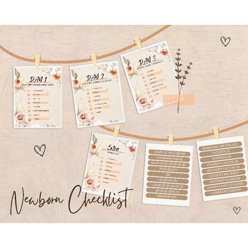 Newborn Checklist Hospital Bag Sticker - Peach and Pastel Brown ...