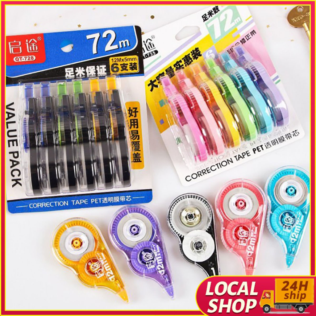6-in-1 Correction Tape Set, Total 72m, Easy Refill, School & Office ...
