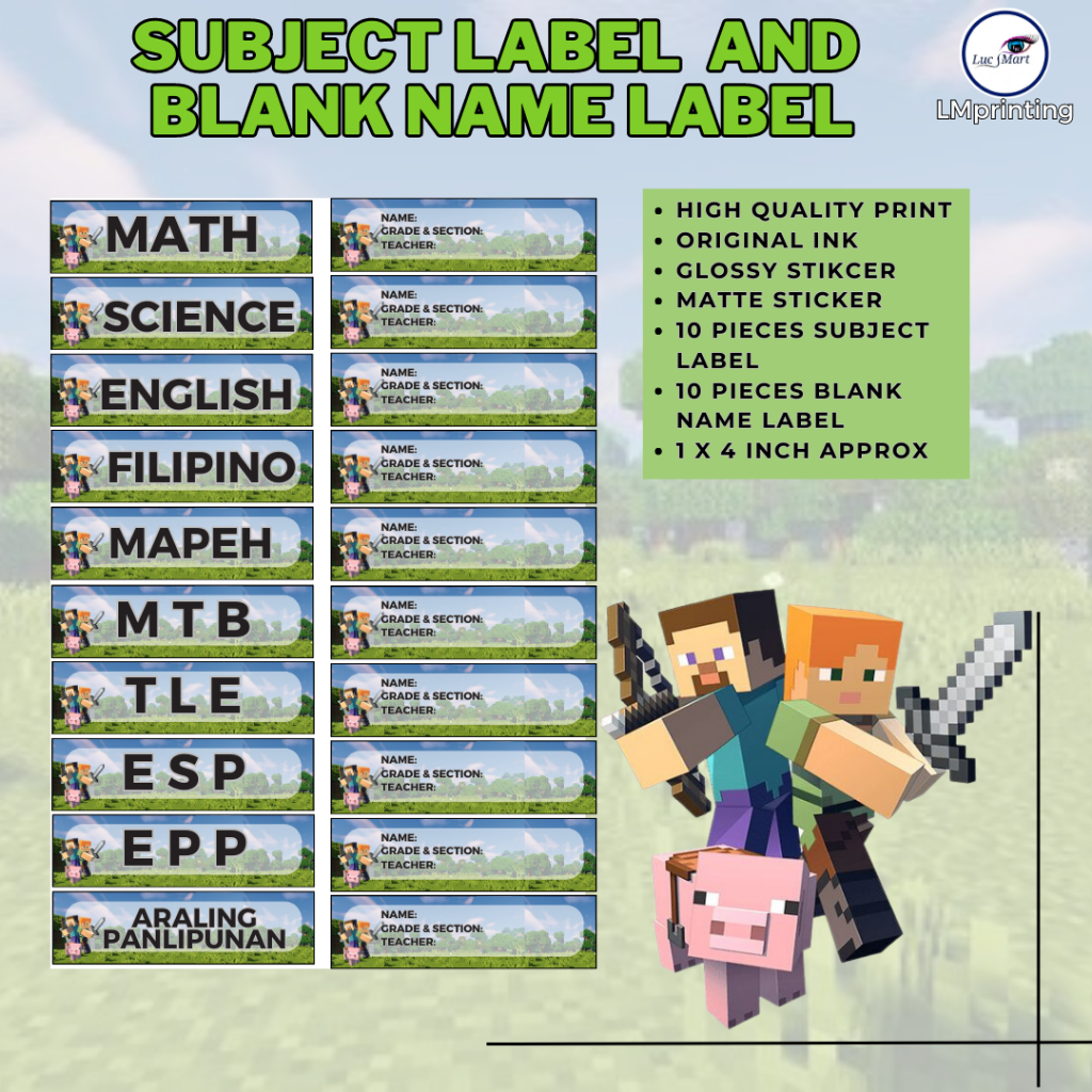 - MineCraft THEMED STICKER LABEL AND NAME LABEL /notebook stickers ...