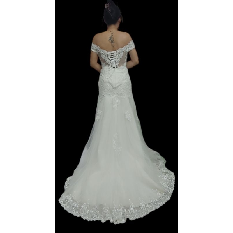 Serpentine Fish Tail Off-Shoulder Wedding Gown/Prenuptial Photoshoot ...
