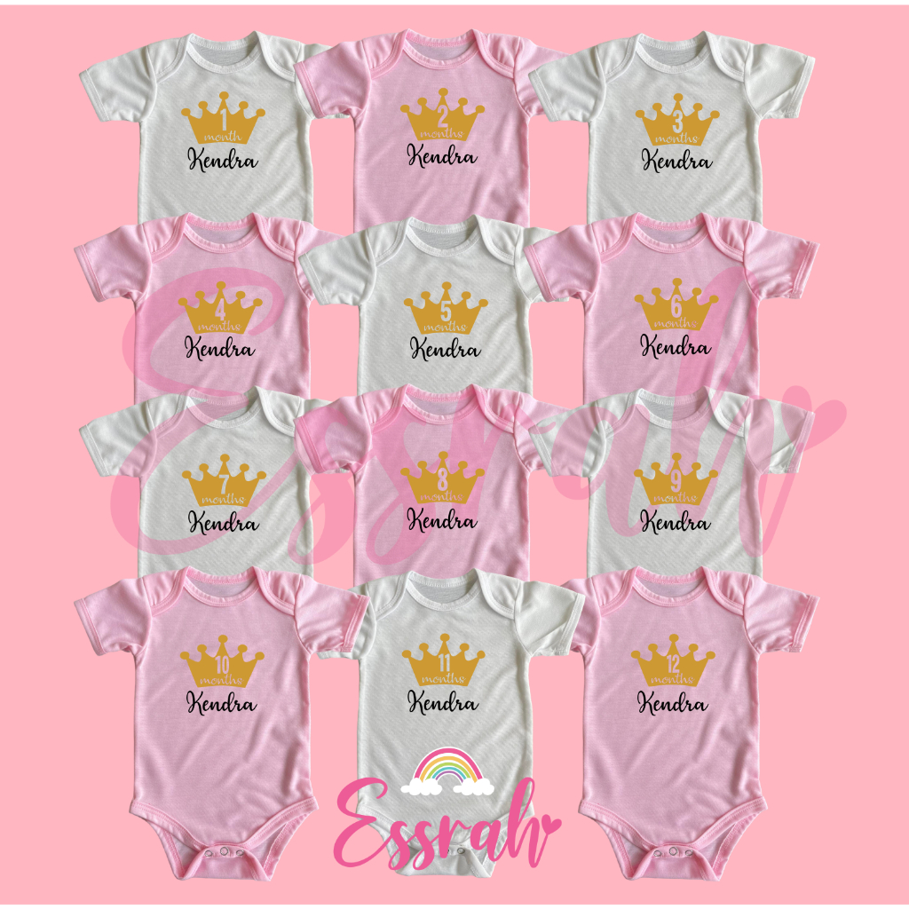 Personalized big crown with name monthly onesie ( baby onesie ...
