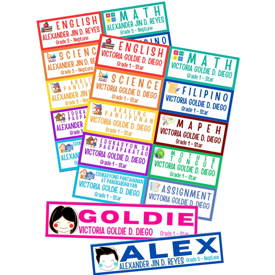 10pcs Personalized Subject and Name Sticker for Kids + Laminated Name ...
