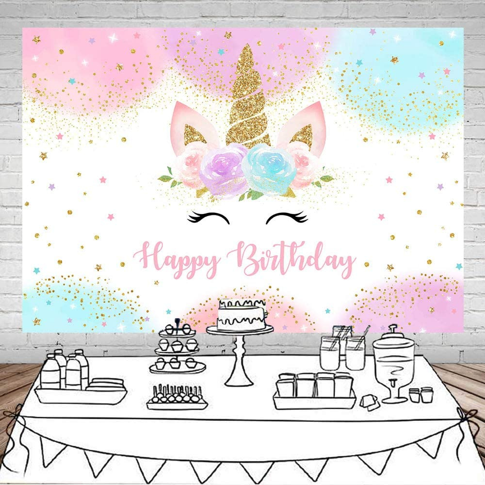 ENSO Rainbow Unicorn Backdrop Happy Birthday Party Decorations (100cm ...