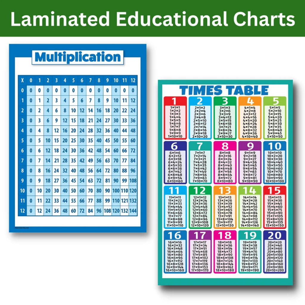 Laminated Multiplication Charts, Times Table Charts, Math Charts for ...