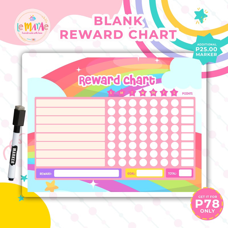 BLANK REWARD CHART Laminated Educational Charts for Kids Eraseable ...