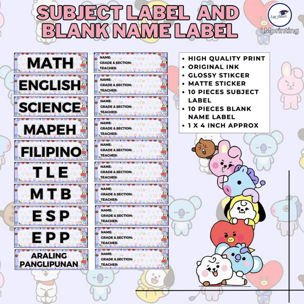 LUCSMART - BT21 THEMED STICKER LABEL AND NAME LABEL / notebook stickers ...