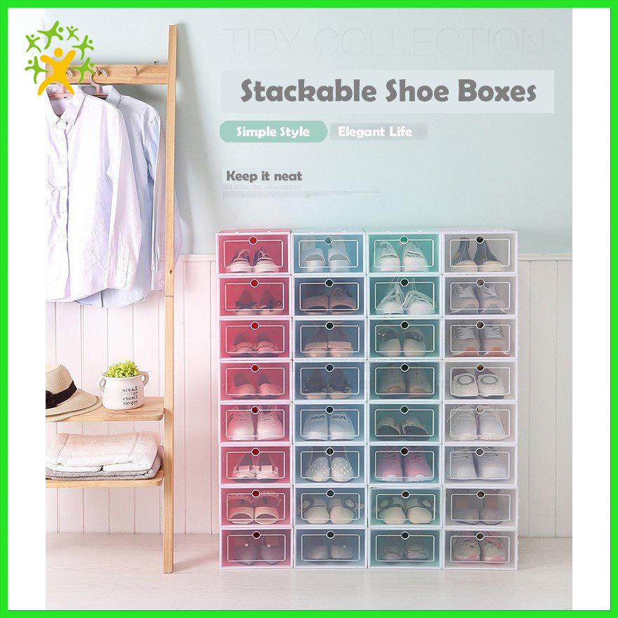 Large size color shoe box plastic foldable shoe rack storage box drawer ...