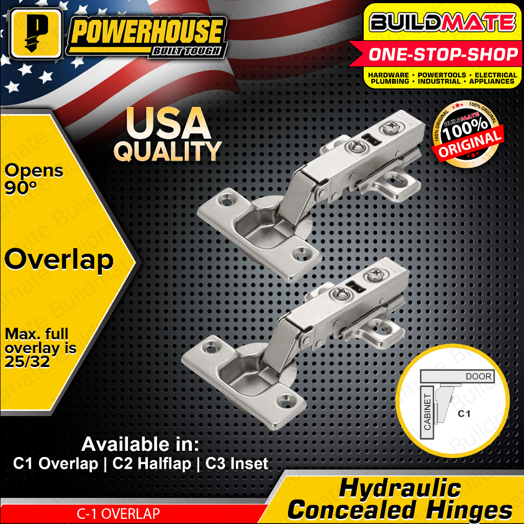 BUILDMATE Powerhouse Hydraulic Soft Close Concealed Hinges Over Lap ...