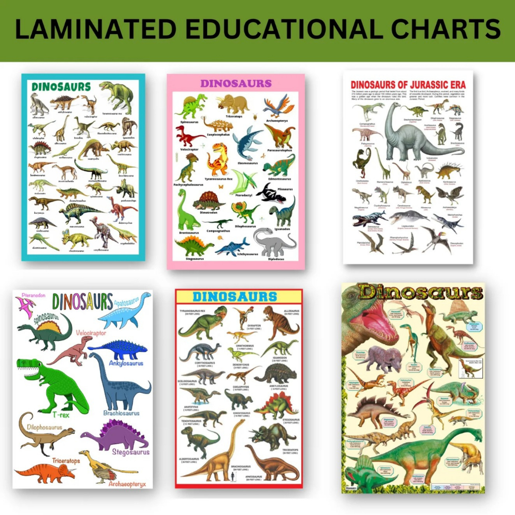 Dinosaur Charts, Laminated Types of Dinosaur Charts for Kids, Learners ...