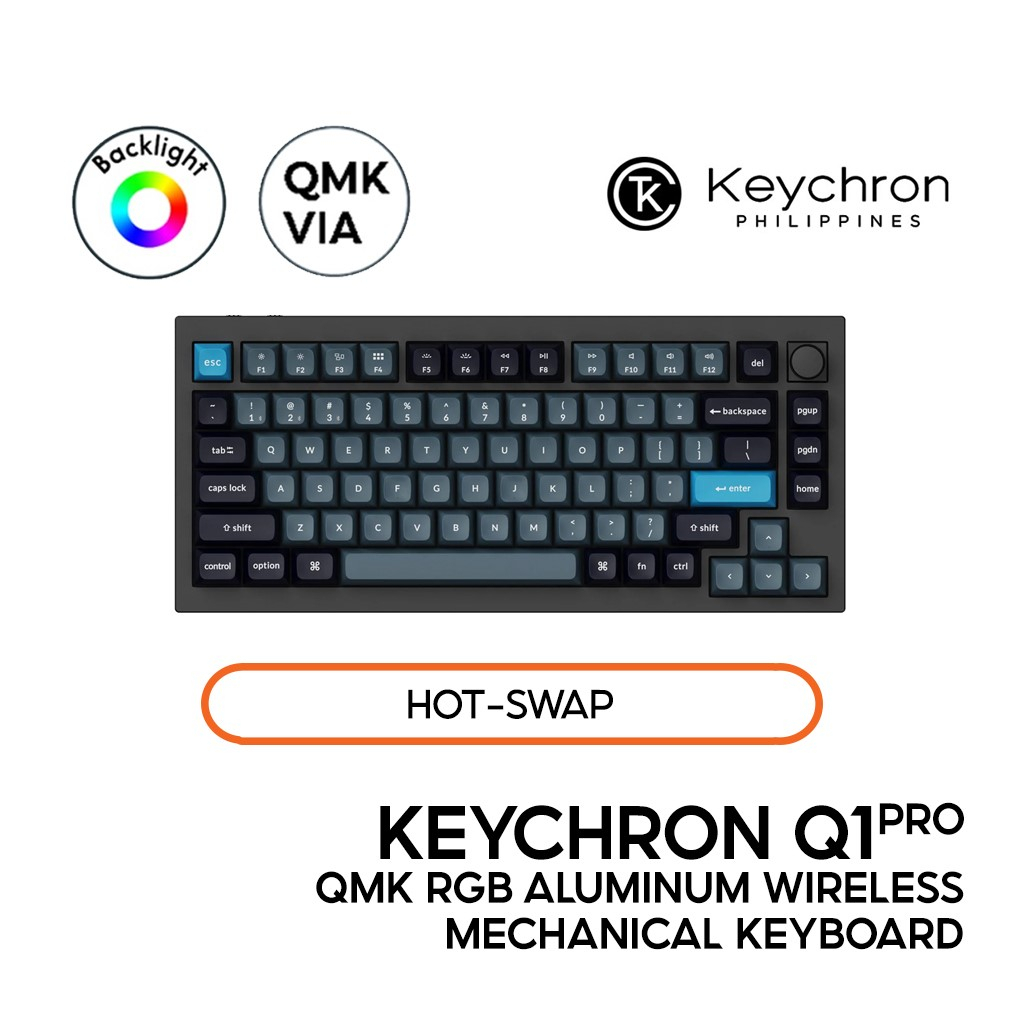 Keychron Q1 Pro Knob QMK Keyboard Carbon Black, 75%, Wired/Bluetooth ...