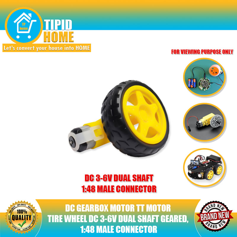 DC GEARBOX MOTOR TT MOTOR TIRE WHEEL DC 3-6V DUAL SHAFT GEARED, 1:48 ...